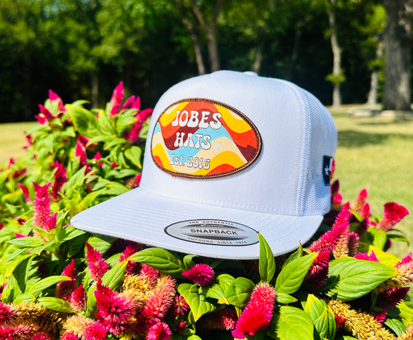 2023 August Collection Jobes Cap- All white Retro patch | Jobes Hats, LLC